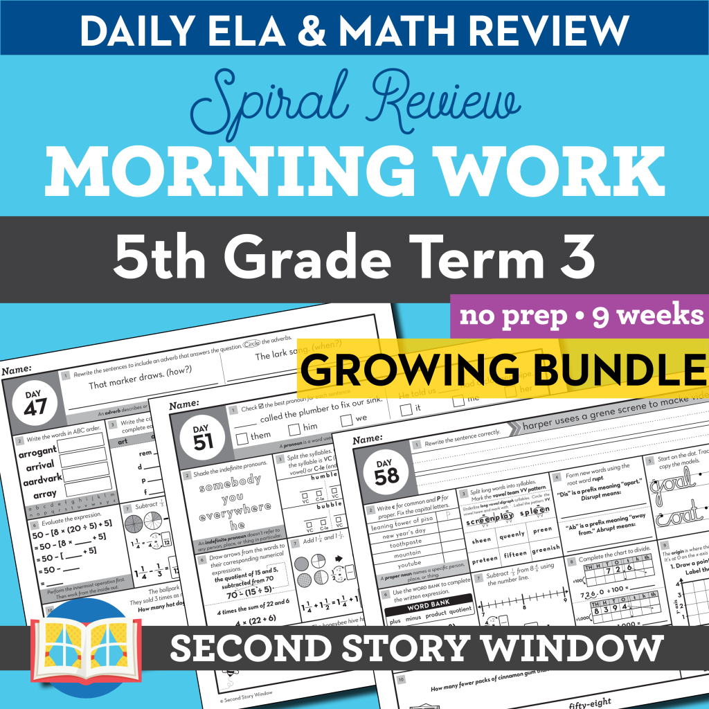 5th Grade Morning Work Term 3 Math and ELA Fifth Grade Spiral Review ...