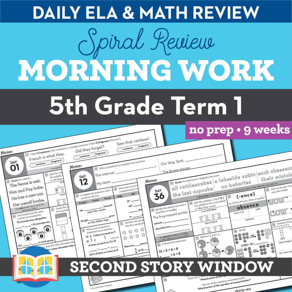 5th Grade Morning Work Term 1 Math and ELA Fifth Grade Spiral Review ...