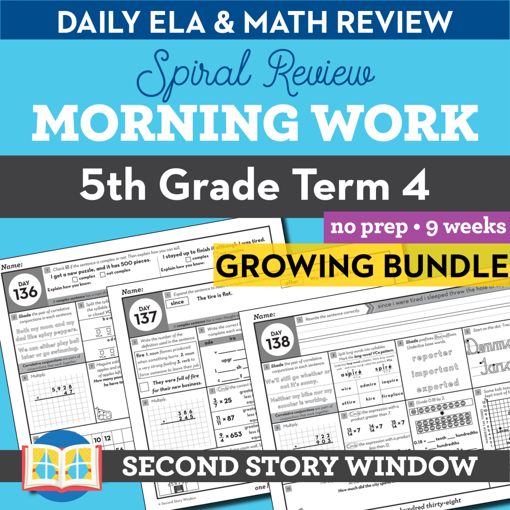 5th Grade Morning Work Term 4 Math and ELA Fifth Grade Spiral Review ...